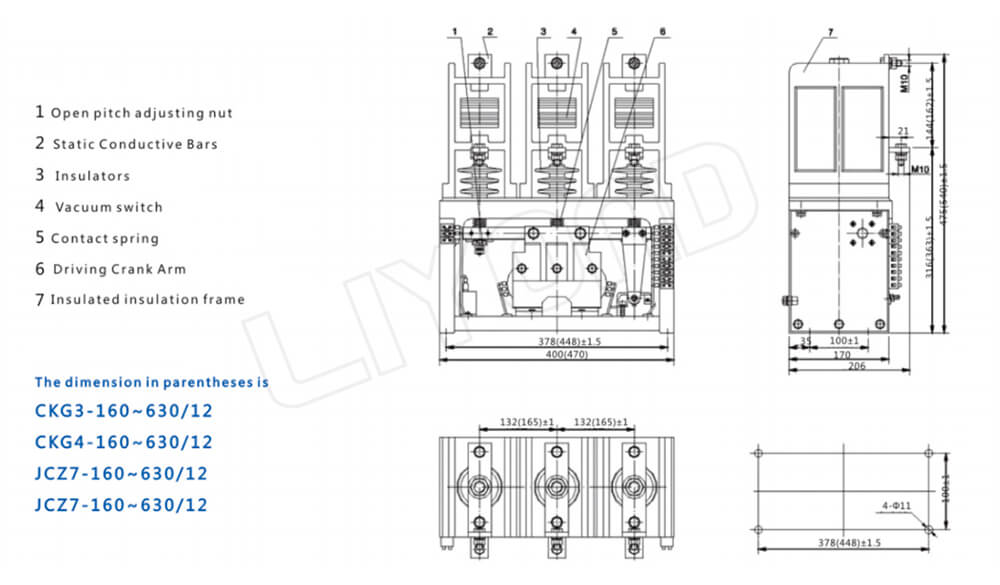 6.6 kV 7.2kV HV Vacuum Contactor, 160A/250A/400A/630A AC 3 Phase Vacuum ...